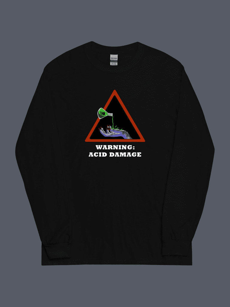 Warning Acid Damage Long Sleeve Tee - Shop DnD